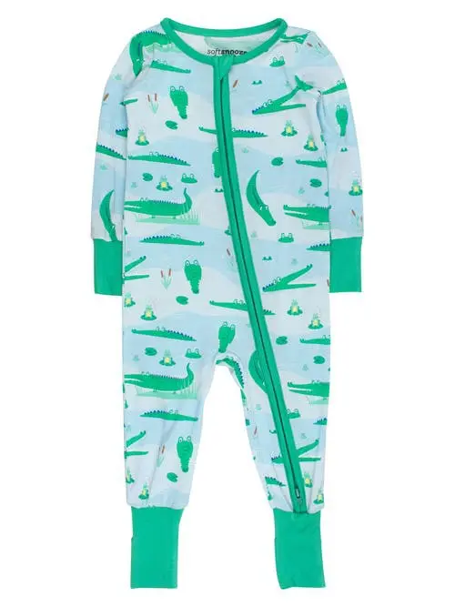 RUFFLEBUTTS Softsnooze Baby Convertible One Piece Pajama - Alligator Adventure