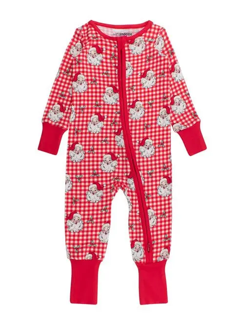 RUFFLEBUTTS Softsnooze Baby Convertible One Piece Pajama - Red Dear Santa
