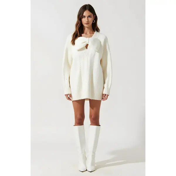 MODENAIRE Oversized Knit Sweater Dress With Bow