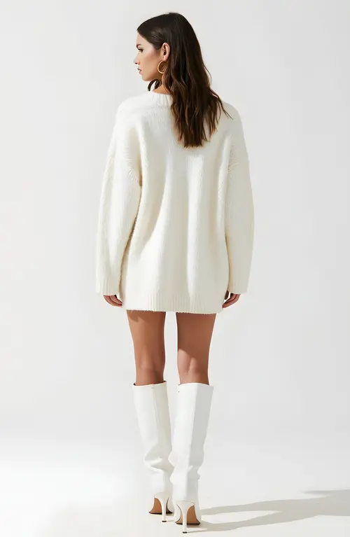 MODENAIRE Oversized Knit Sweater Dress With Bow