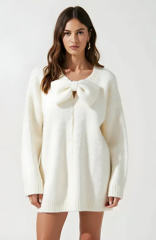 MODENAIRE Oversized Knit Sweater Dress With Bow