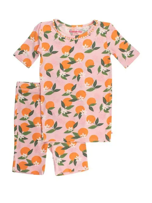 RUFFLEBUTTS Softsnooze Ruffle Short Sleeve Pajama Set - Orange You The Sweetest