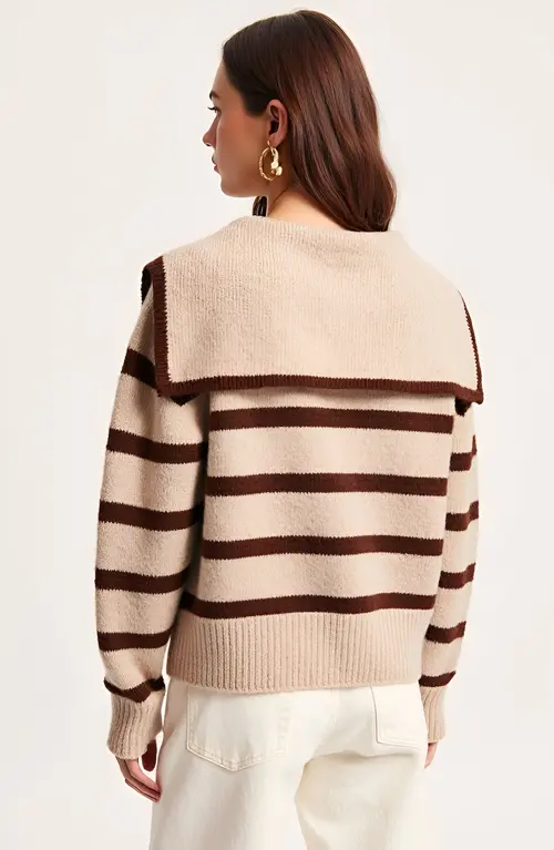 MODENAIRE Striped Crewneck Sweater With Sailor Collar