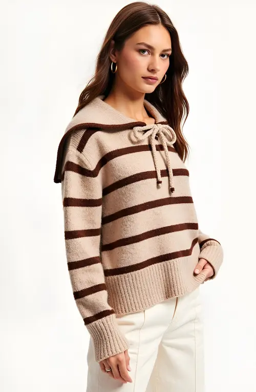 MODENAIRE Striped Crewneck Sweater With Sailor Collar