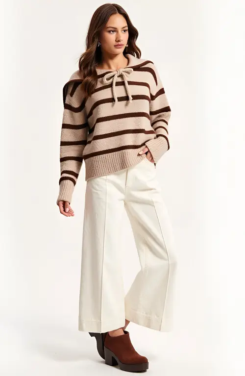 MODENAIRE Striped Crewneck Sweater With Sailor Collar