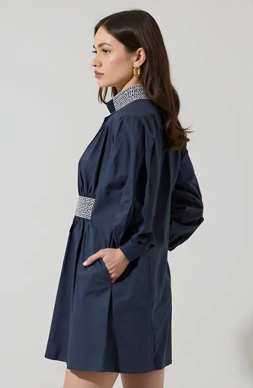 MODENAIRE Long-sleeve Embroidered Mini Dress