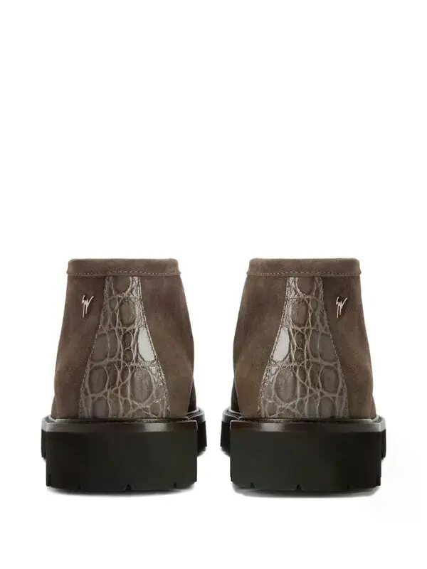 GIUSEPPE ZANOTTI High Crocodile-print Lace-up Boots - Brown