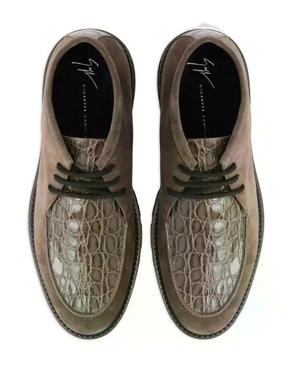 GIUSEPPE ZANOTTI High Crocodile-print Lace-up Boots - Brown