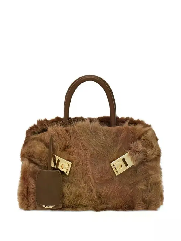 FERRAGAMO Mini Hug Shearling Cross Body Bag With Buckle
