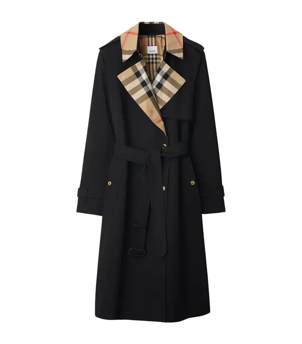 Burberry Long Check Gabardine Trench Coat - Black