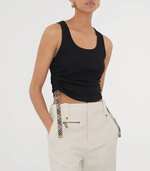 Burberry Cotton-blend Gathered Tank Top - Black