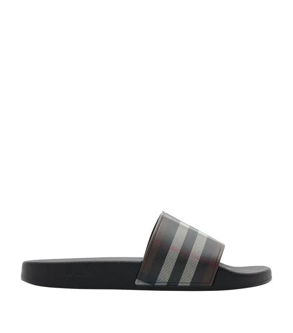 Burberry Checked Slides - Brown