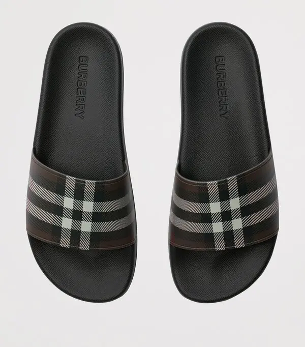Burberry Checked Slides - Brown