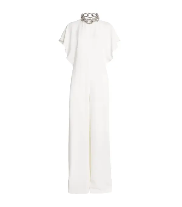 Stella McCartney Satin Jumpsuit With Crystal Embellished Chain Collar - White