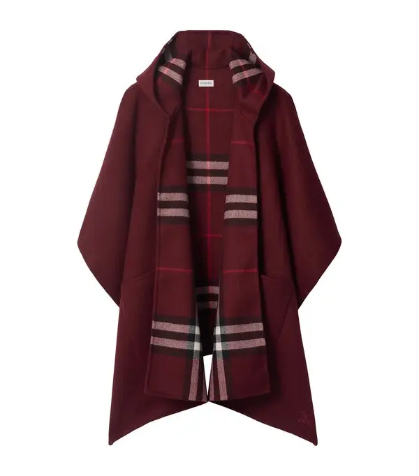 Burberry Cashmere Reversible Check Hooded Cape - Red