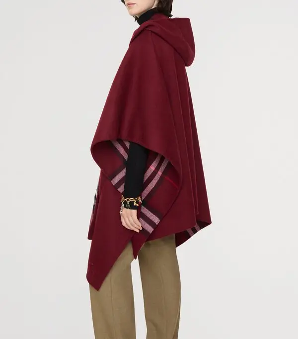 Burberry Cashmere Reversible Check Hooded Cape - Red