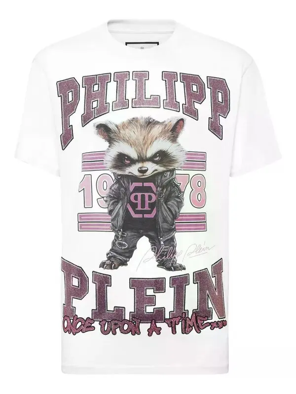 Philipp Plein Raccoon-print Rhinestone T-shirt - White