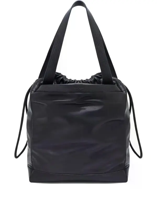 Giorgio Armani Leather Drawstring Tote Bag - Black