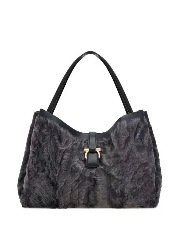 FERRAGAMO Large Shearling Tote Bag - Grey