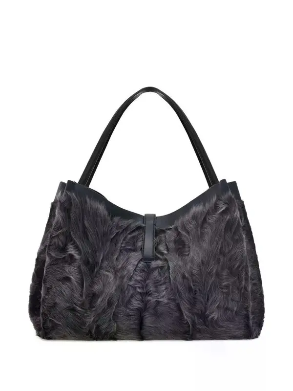 FERRAGAMO Large Shearling Tote Bag - Grey