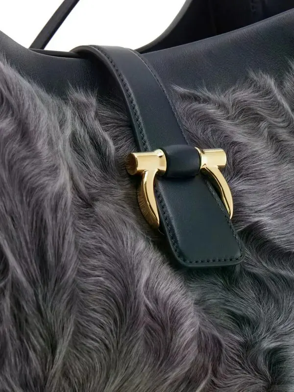 FERRAGAMO Large Shearling Tote Bag - Grey