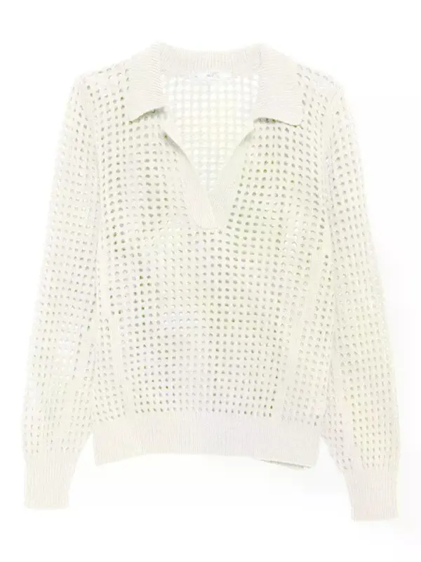 3311 Openwork Polo-collar Sweater - Neutrals