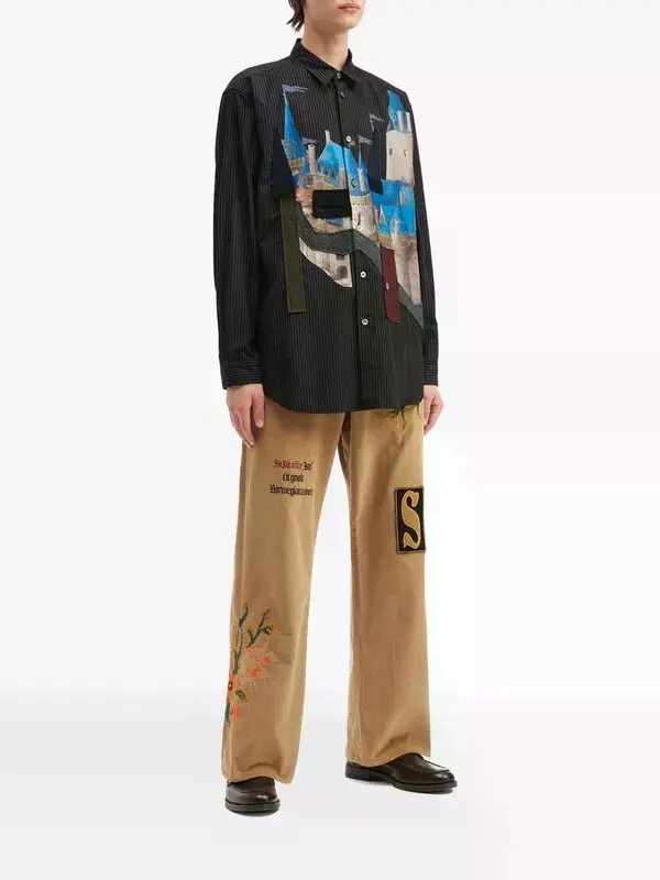 KHOKI Striped Castle-detail Shirt - Black