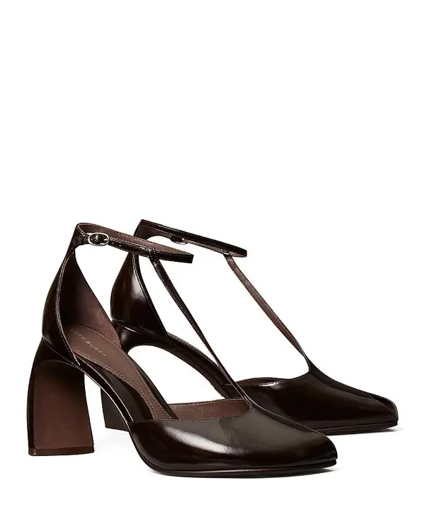 Tory Burch Peep-toe T-strap Pumps - Deep Brown