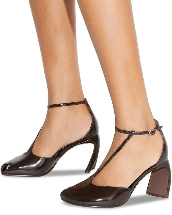 Tory Burch Peep-toe T-strap Pumps - Deep Brown