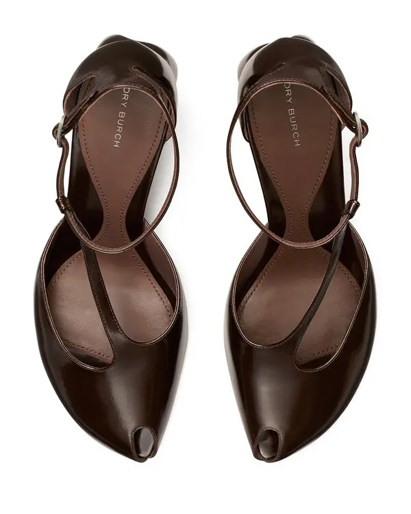 Tory Burch Peep-toe T-strap Pumps - Deep Brown