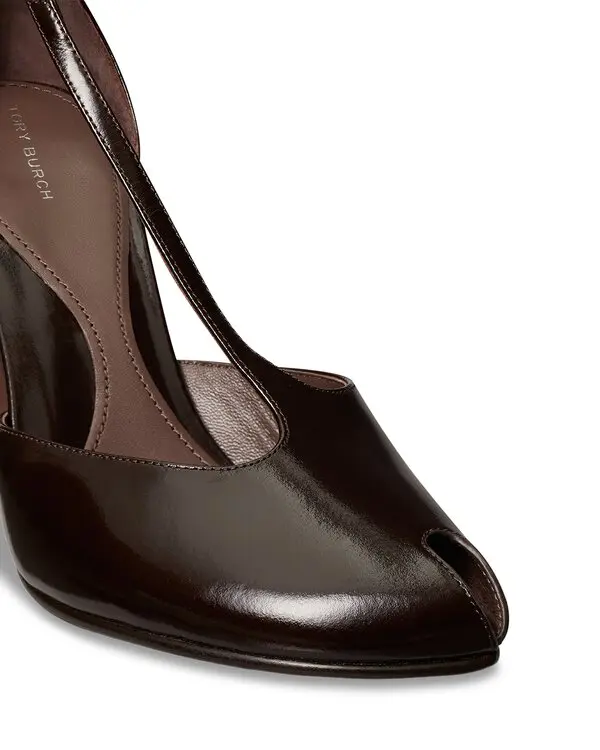Tory Burch Peep-toe T-strap Pumps - Deep Brown