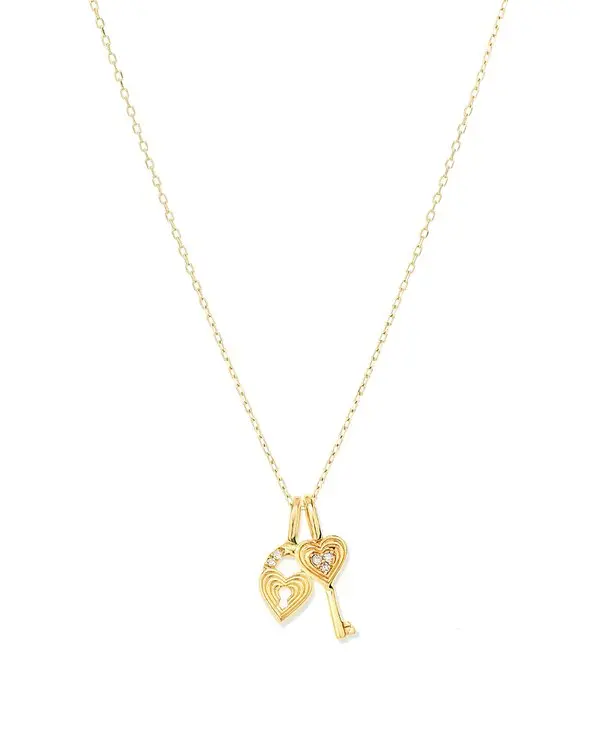 Adina Reyter Diamond Heart Key And Padlock Pendant Necklace - Gold
