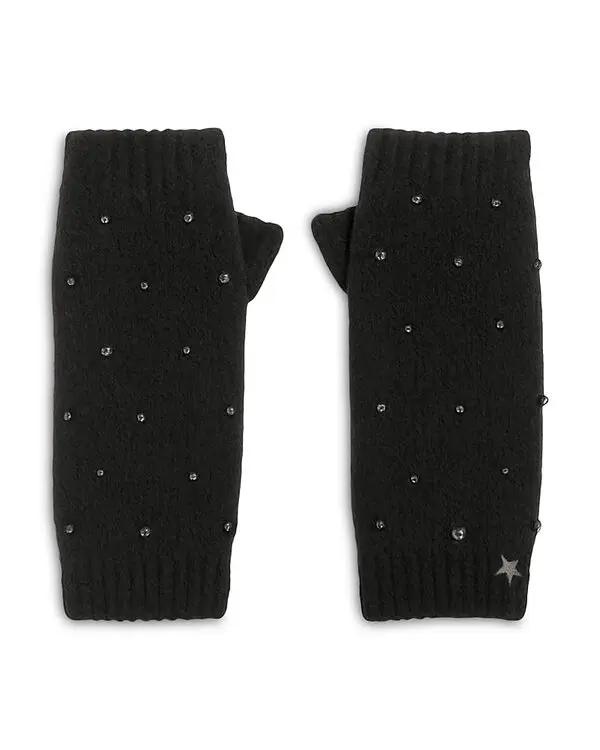 Jocelyn Crystal Bead Fingerless Mittens - Black