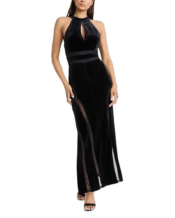 Donna Morgan Stretch Velvet Keyhole Cutout Dress - Black - 8