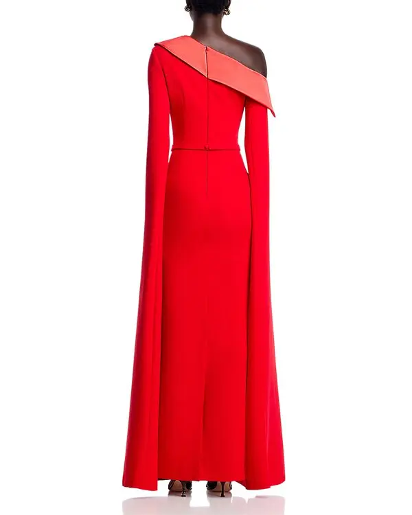 Safiyaa Rinoa Cape Sleeve Gown - Scarlet Red On Cherry