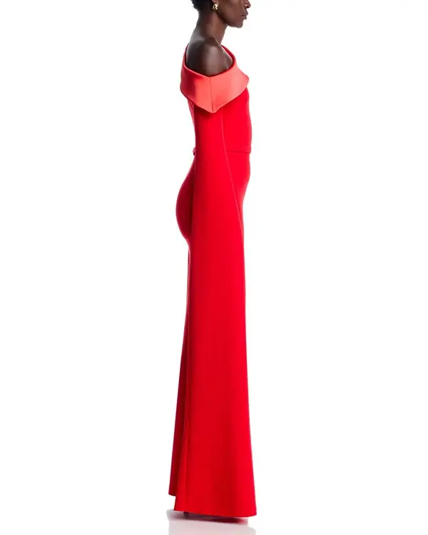 Safiyaa Rinoa Cape Sleeve Gown - Scarlet Red On Cherry