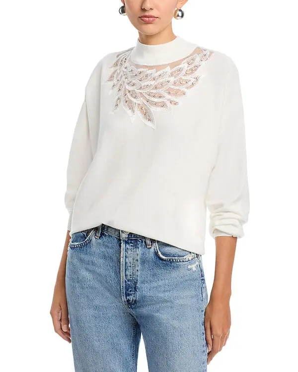 T Tahari Mock Neck Sweater - Soft Ivory