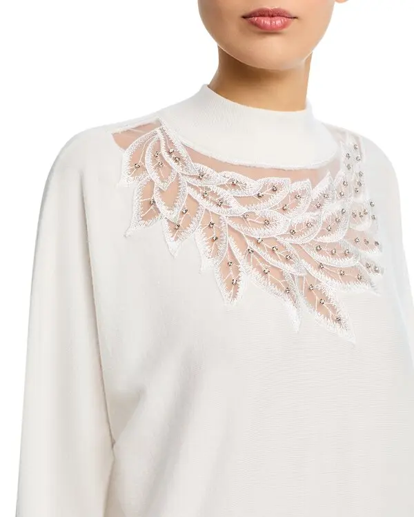 T Tahari Mock Neck Sweater - Soft Ivory