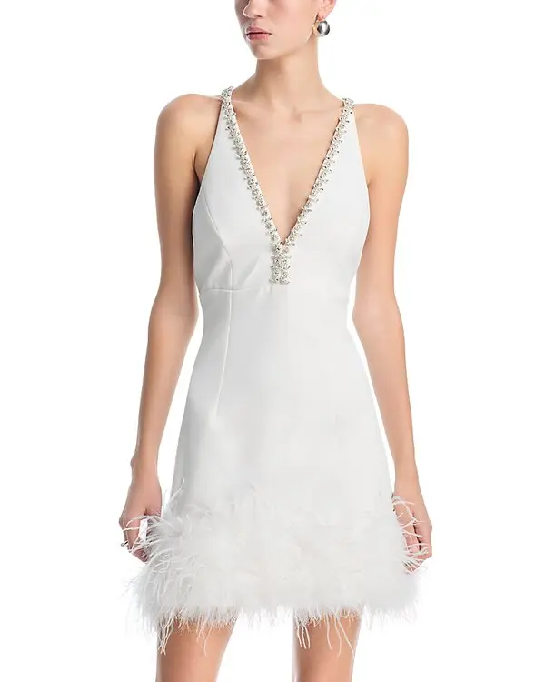 Aqua Feather Embellished Tank Dress - White