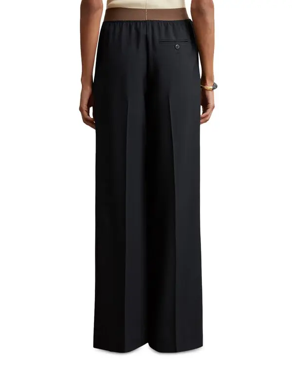 REISS Mid Rise Wide Leg Trousers - Navy