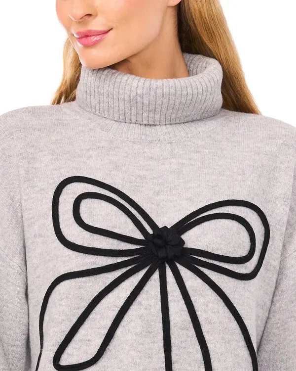 CECE DUPRAZ Embroidered Ribbon Turtleneck Sweater - Light Heather Grey