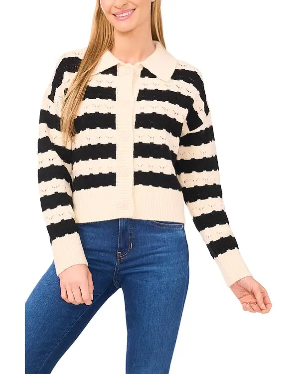 CECE DUPRAZ Wide Collar Striped Cardigan