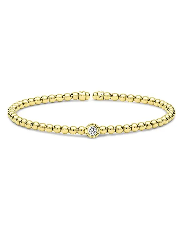 Lagos 18k Yellow Caviar Diamond Bangle Bracelet - Gold