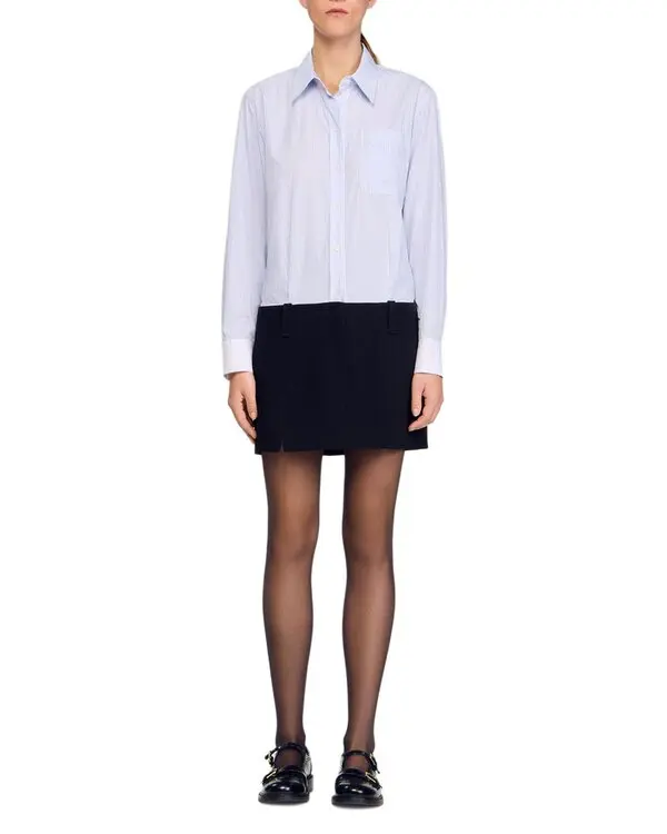 Sandro Short Dress With Dual Materials