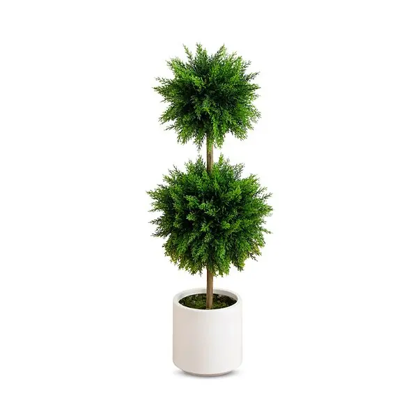 NEARLY NATURAL 3.5' Uv Resistant Artificial Cedar Double Ball Topiary Tree In White Decorative Planter - Green