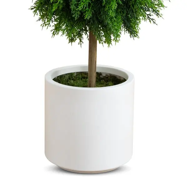 NEARLY NATURAL 3.5' Uv Resistant Artificial Cedar Double Ball Topiary Tree In White Decorative Planter