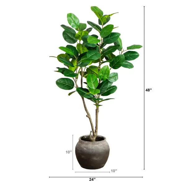 NEARLY NATURAL 4' Artificial Audrey Ficus Tree In Rustic Decorative Planter