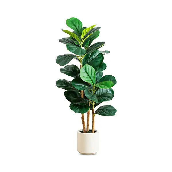 NEARLY NATURAL 3' Artificial Fiddle Leaf Tree In Decorative White Planter - Green
