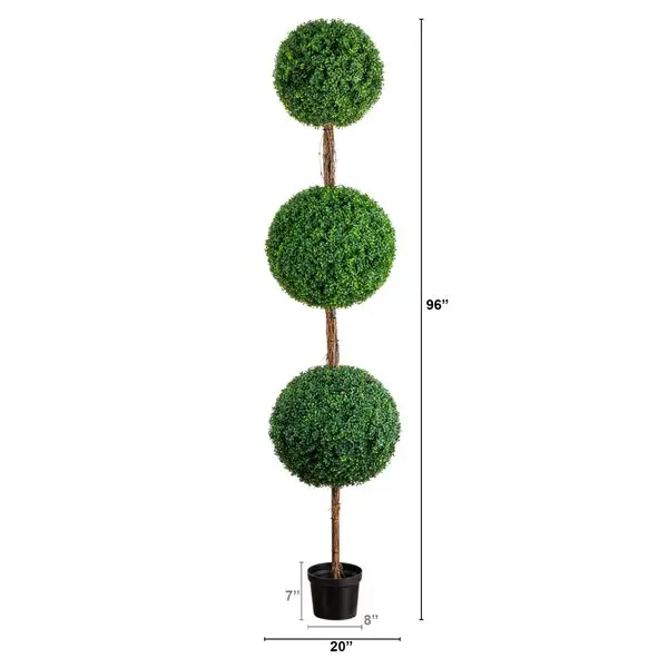 NEARLY NATURAL 8' Uv Resistant Artificial Triple Ball Boxwood Topiary Tree