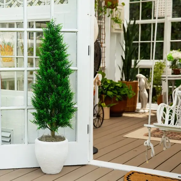 NEARLY NATURAL 4' Uv Resistant Artificial Cypress Tower Tree